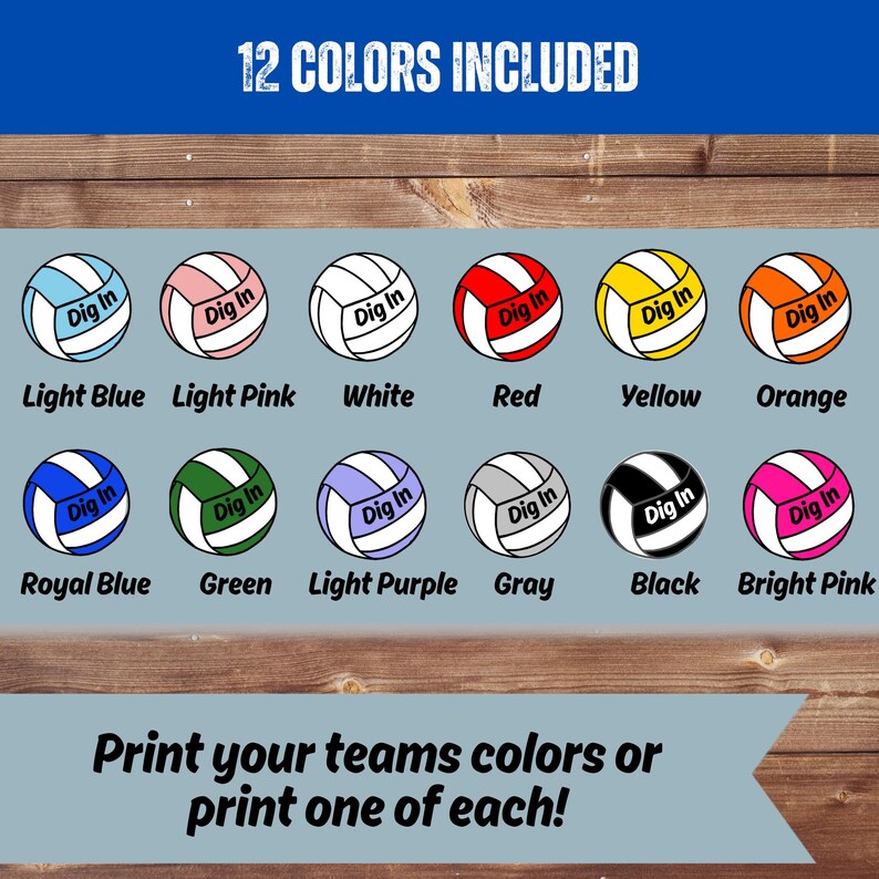 Volleyball Cupcake Toppers, Printable 2" Circle Tags, 12 Colors ...