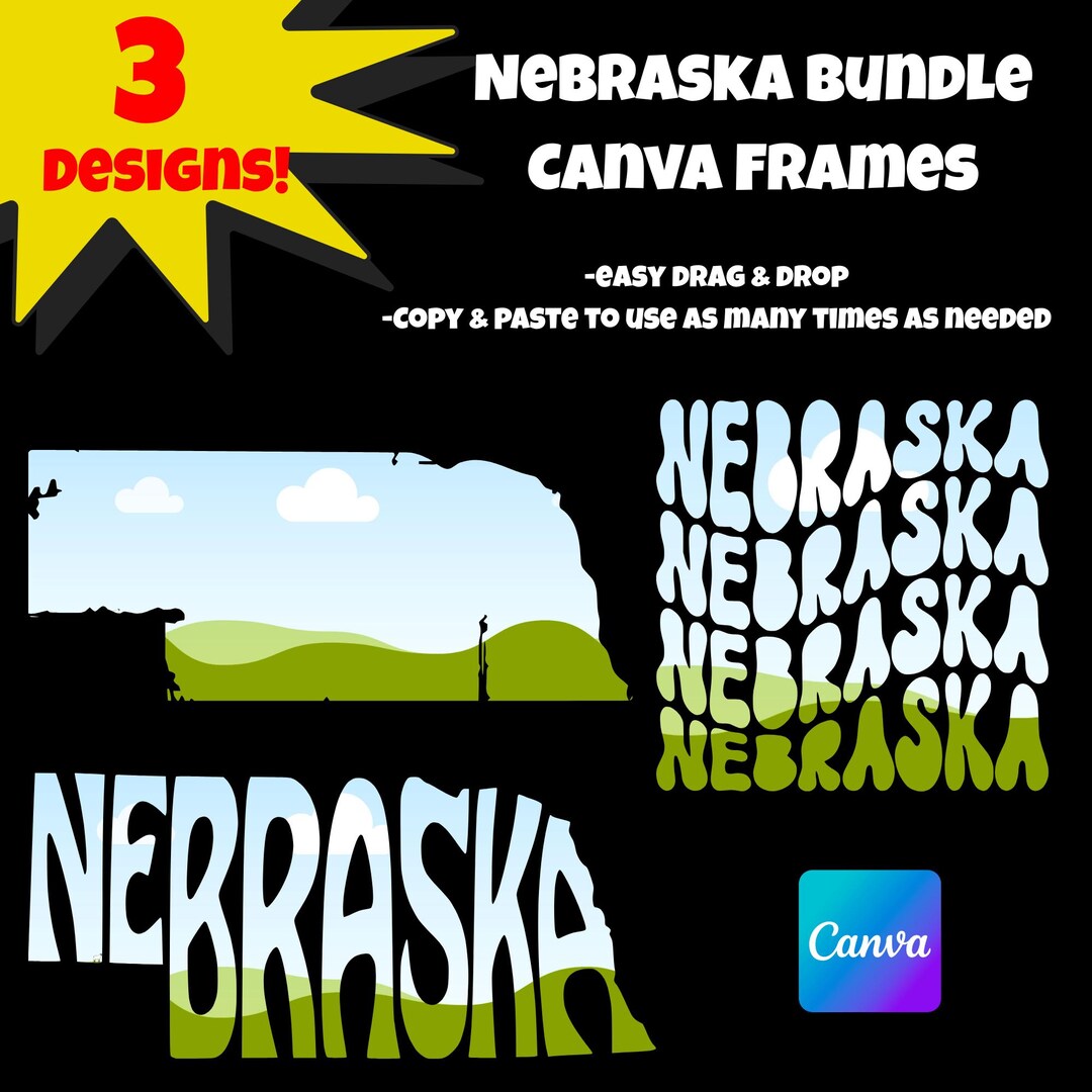 Nebraska Canva Frames | 3 Different Frame Designs (wavy Words, Word ...