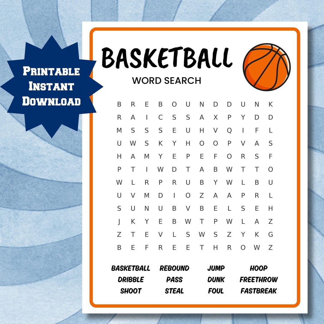 Basketball Word Search Game, Basketball Word Find Game, Printable Word ...
