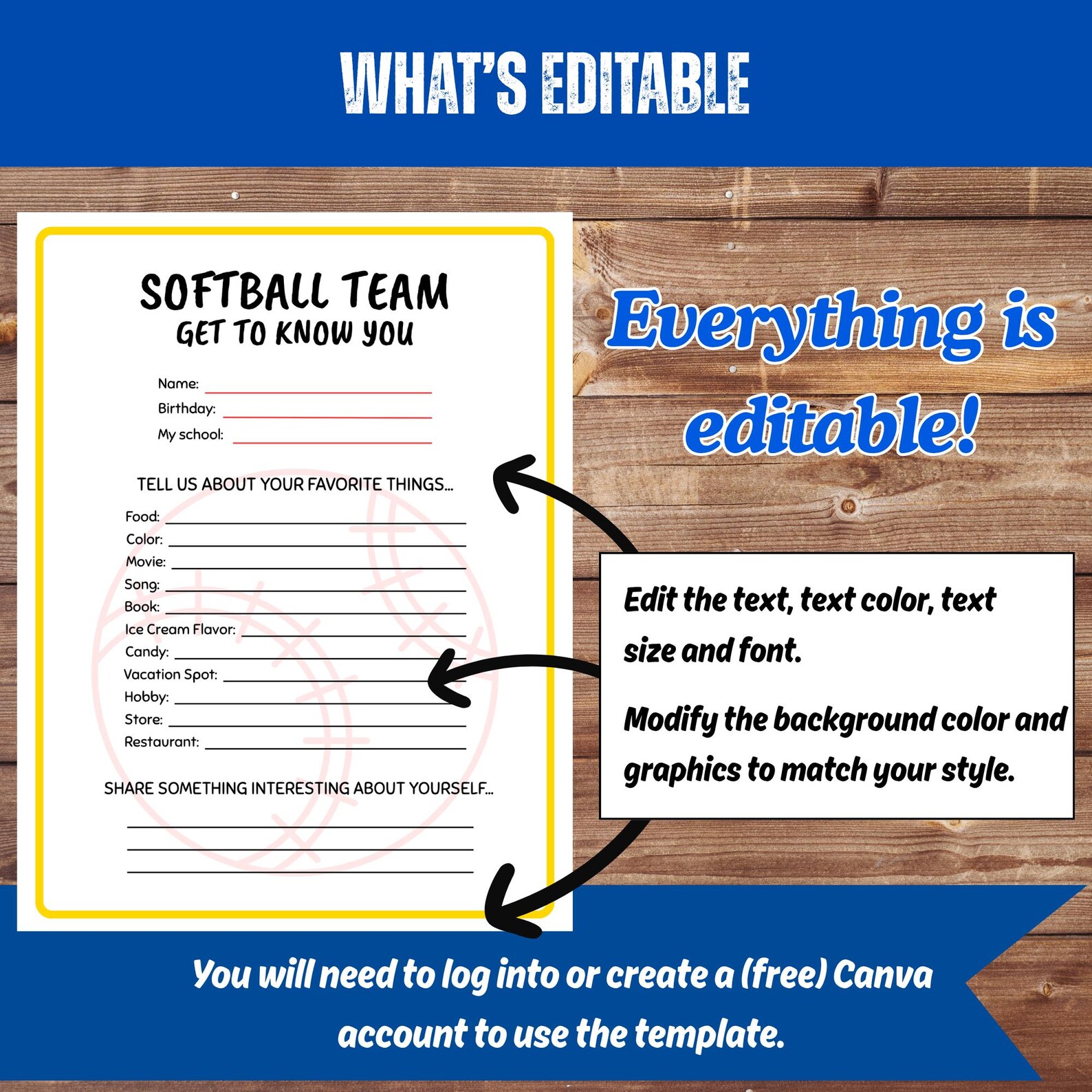Editable Softball Team "get to Know You", Team Icebreaker Activity ...