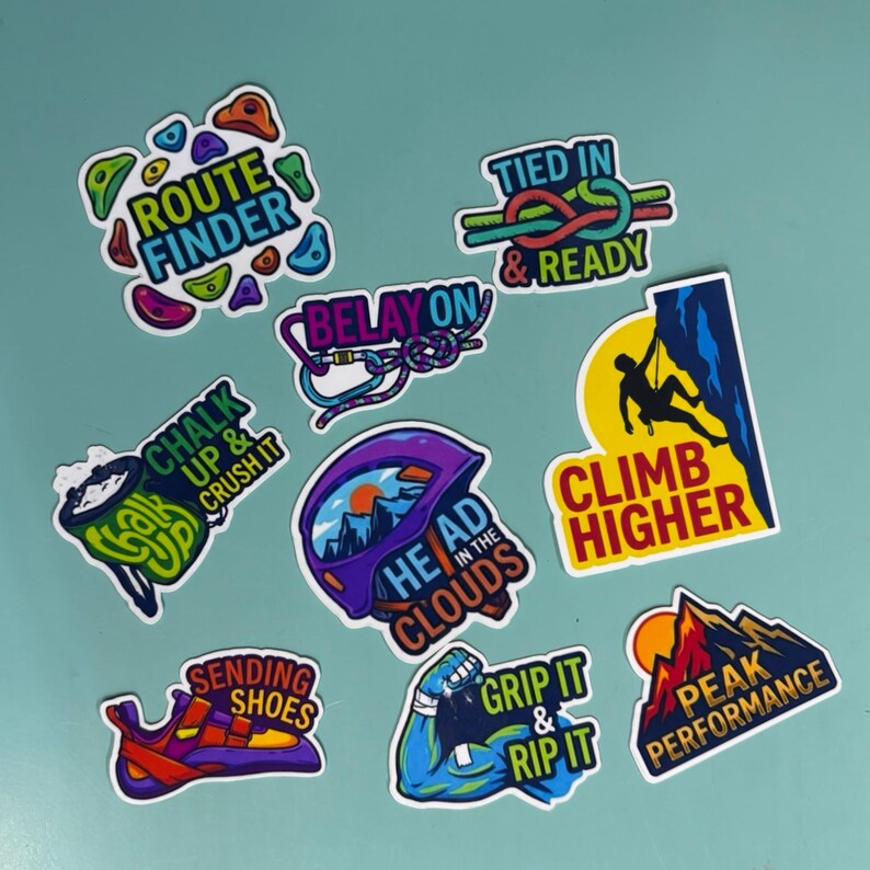 Rock Climbing Sticker Pack - Set of 9 Water-resistant Stickers - Gift ...