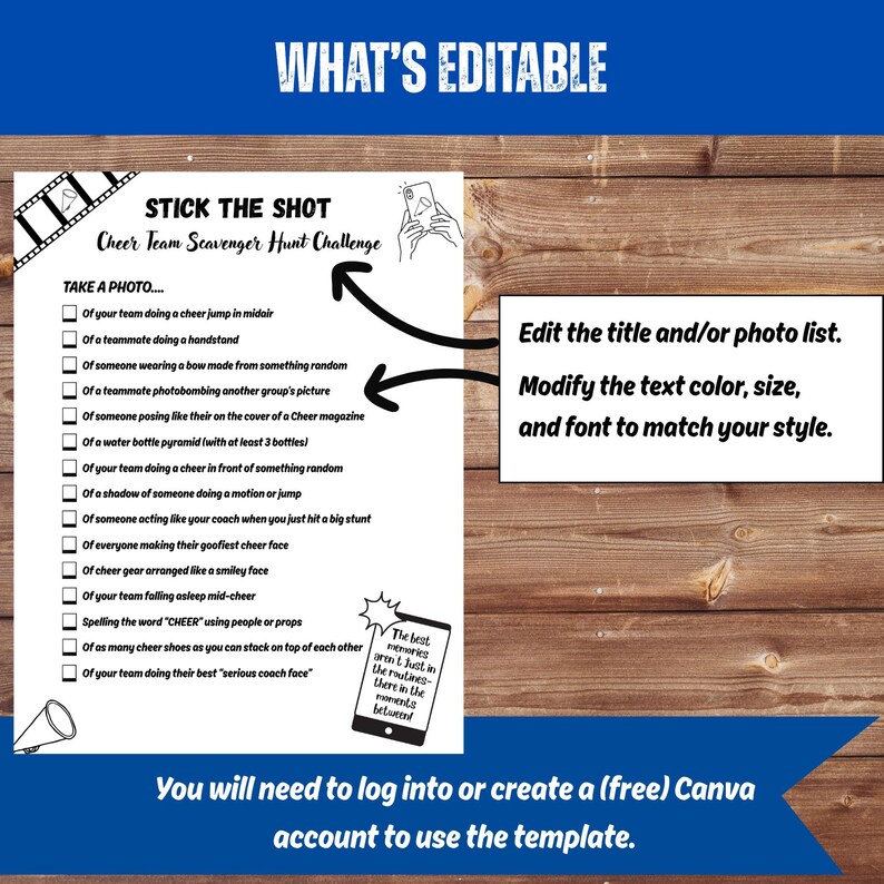 Cheer Photo Scavenger Hunt, Printable and Editable, Cheer Team Bonding ...
