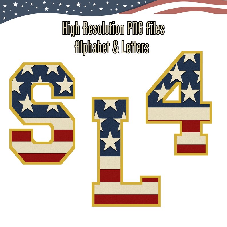 American Flag Font W/gold Border PNG, USA Alphabet, American Flag ...