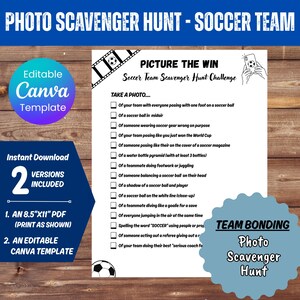 Soccer Photo Scavenger Hunt, Printable and Editable, Soccer Team ...