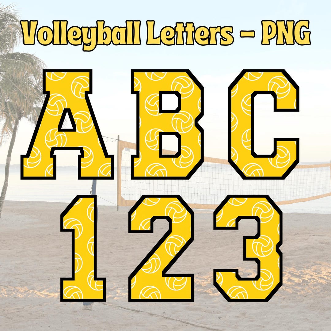 Volleyball Letters, Yellow Volleyball Alphabet PNG, Volleyball Clipart ...