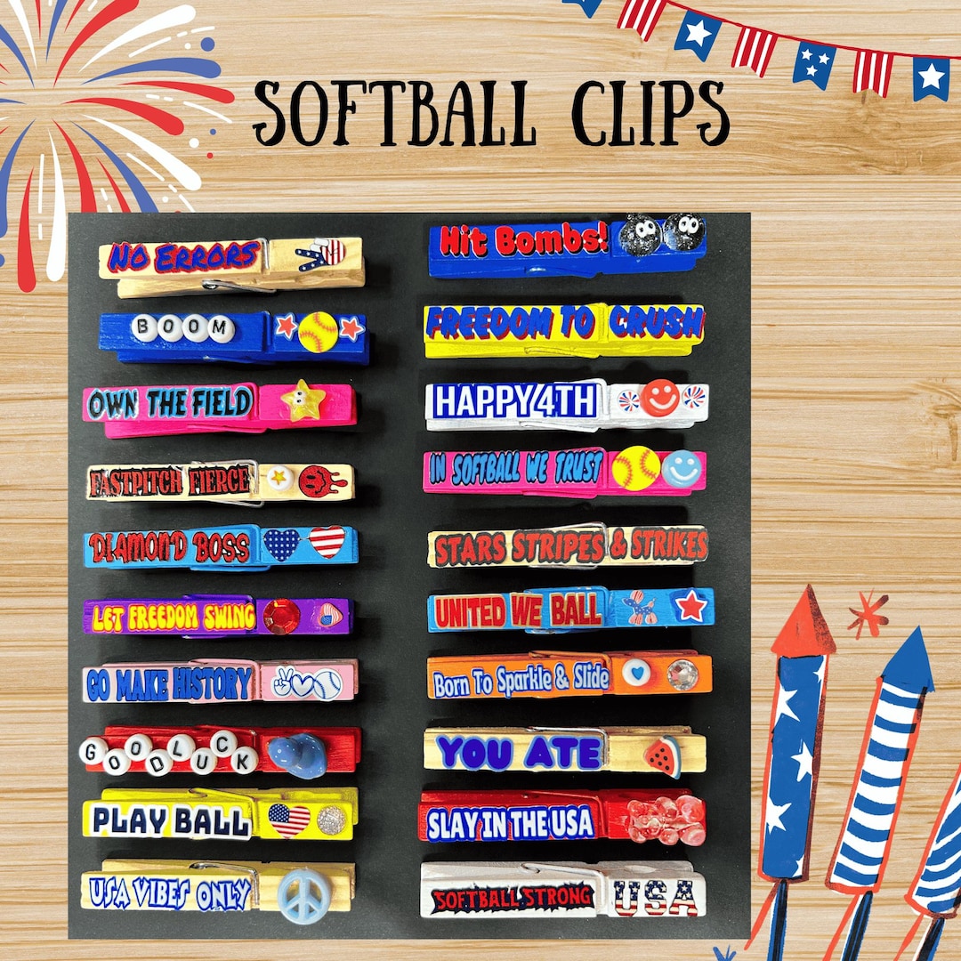 Patriotic Softball Clips, Fourth of July Pins, Tournament Pins, Softball Pins, Softball ...