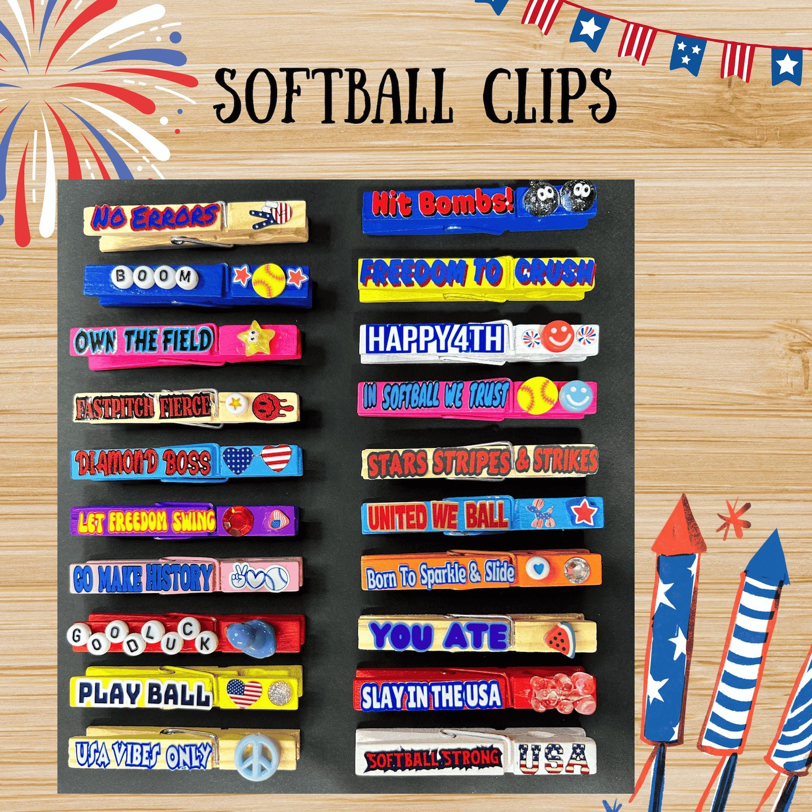 Patriotic Softball Clips, Fourth of July Pins, Tournament Pins ...