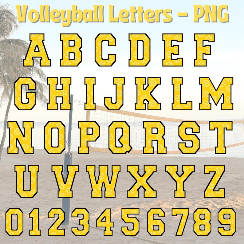 Volleyball Letters, Yellow Volleyball Alphabet PNG, Volleyball Clipart ...