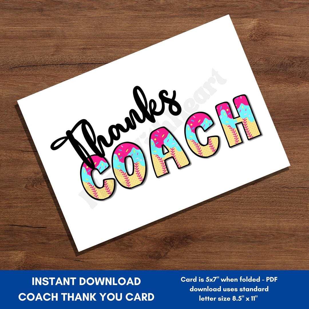Thank You Card for Baseball Coach | Printable Baseball Coach Gift | End ...