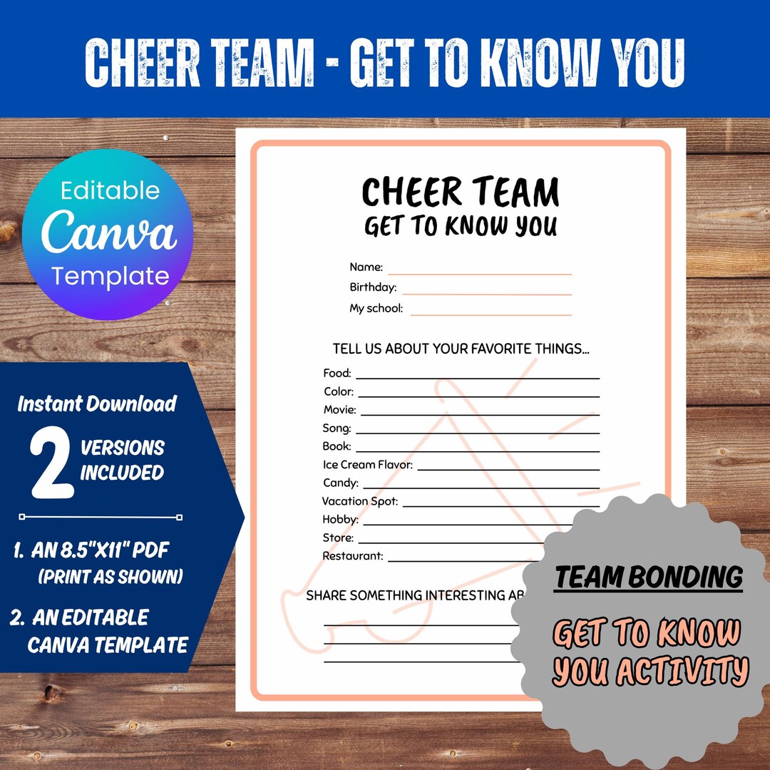 Editable Cheer Team "get to Know You", Team Icebreaker Activity, Team ...