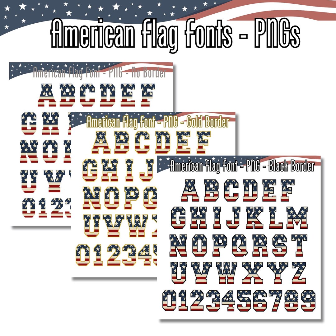 American Flag Alphabets - 3 Border Colors, USA Alphabet, American Flag ...
