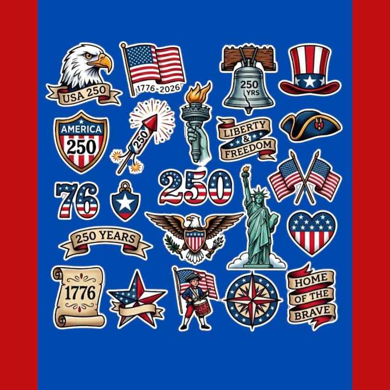 USA 250th Anniversary Stickers Patriotic American Traditional Decals ...