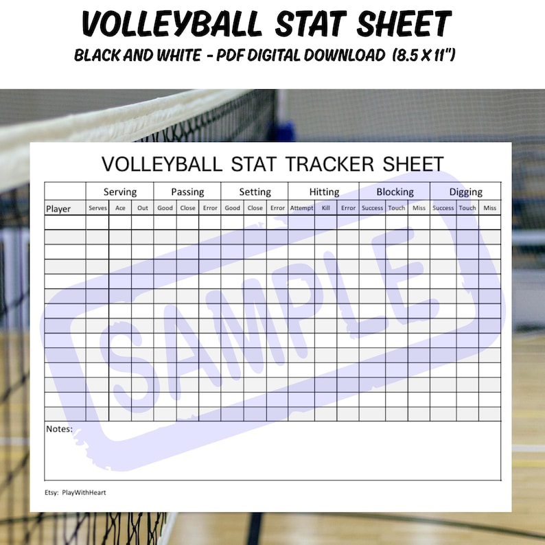 Volleyball Stat Sheet for Coaches, Player Game Tracker, Digital ...