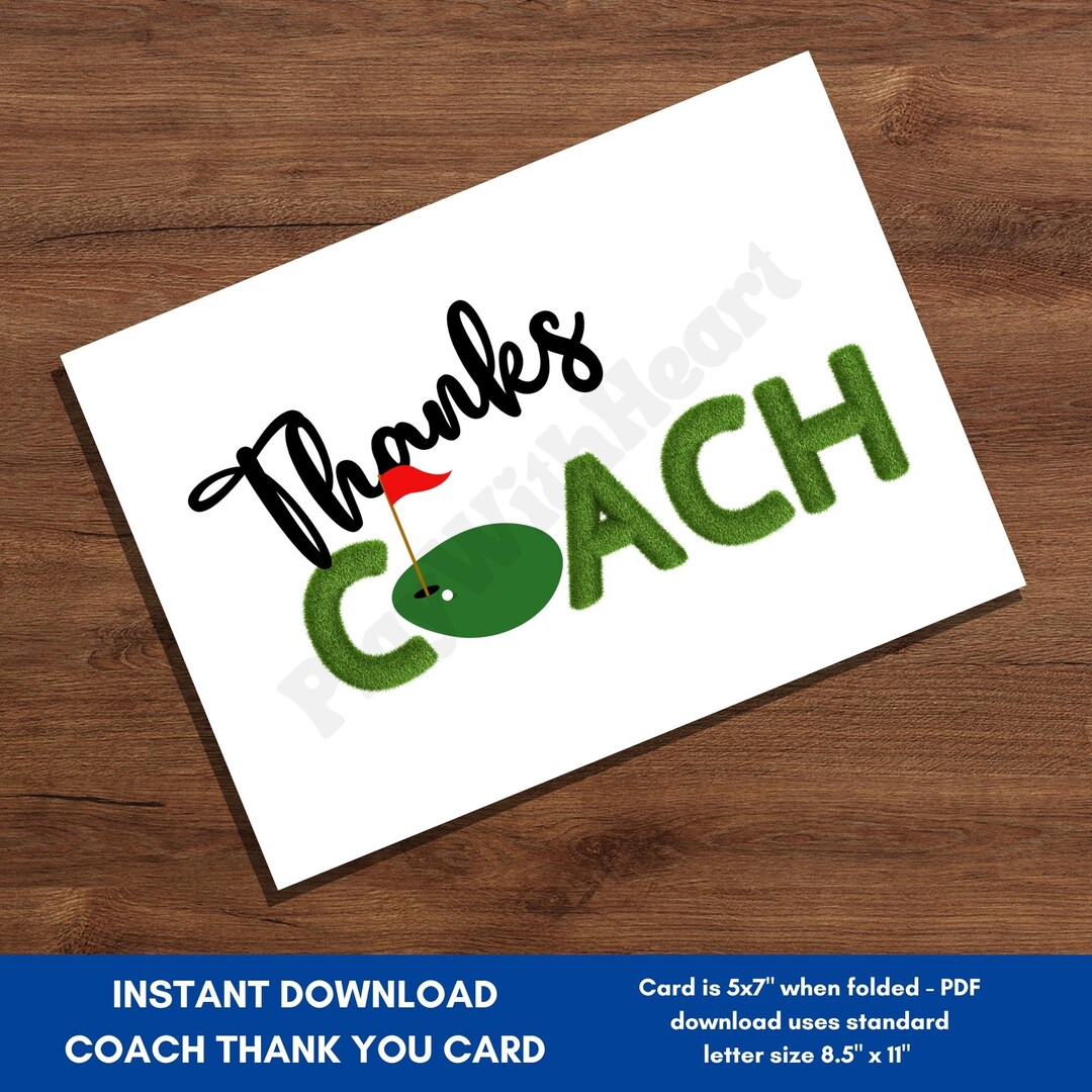 Thank You Card for Golf Coach | Printable Golf Coach Gift | End of ...