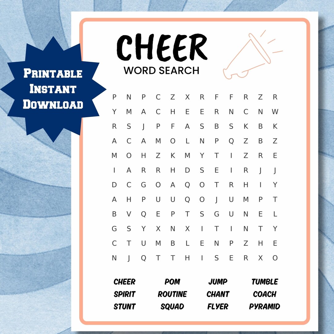 Cheer Word Search Game, Cheer Word Find Game, Printable Word Puzzle ...