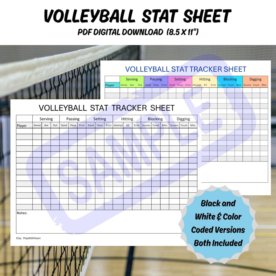 Volleyball Stat Sheet for Coaches, Player Game Tracker, Digital ...