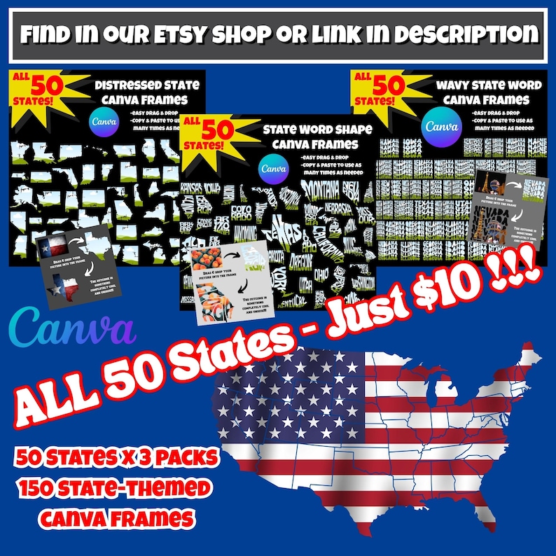 Texas Canva Frames | 3 Different Frame Designs (wavy Words, Word Shapes ...