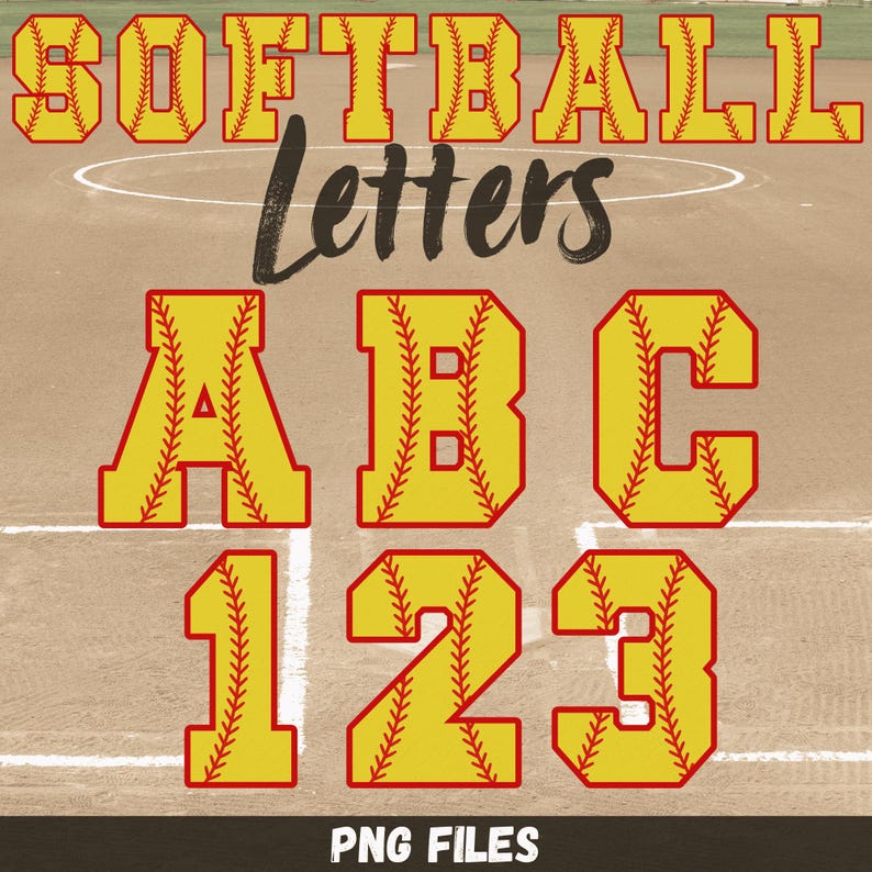 Softball Letters W/red Border, Softball Alphabet PNG, Softball Clipart ...