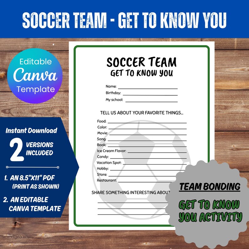 Editable Soccer Team "get to Know You", Team Icebreaker Activity, Team ...