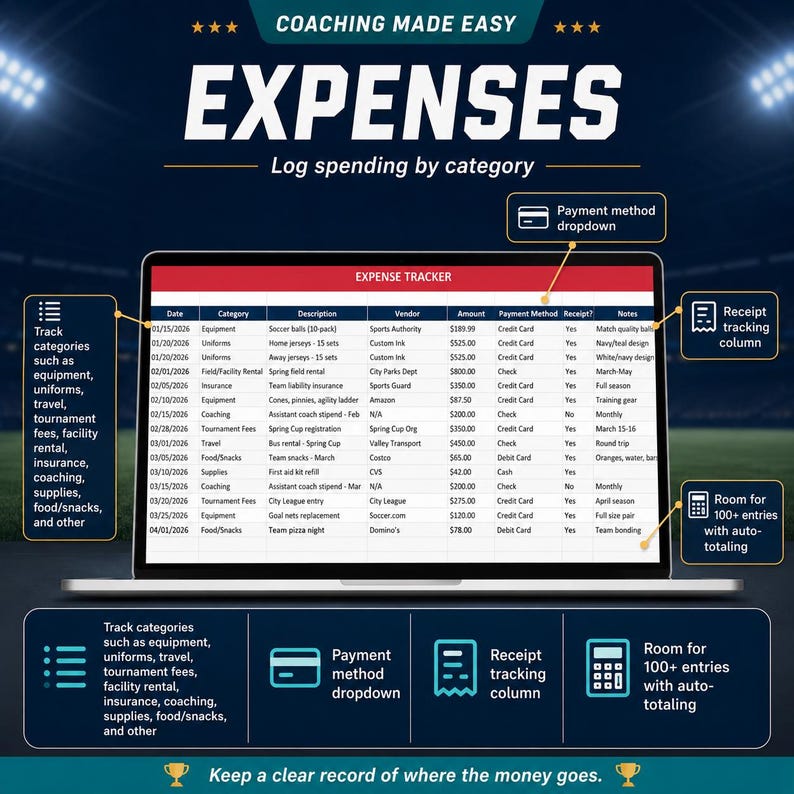 Youth Sports Team Budget Spreadsheet Player Payment Tracker Excel ...