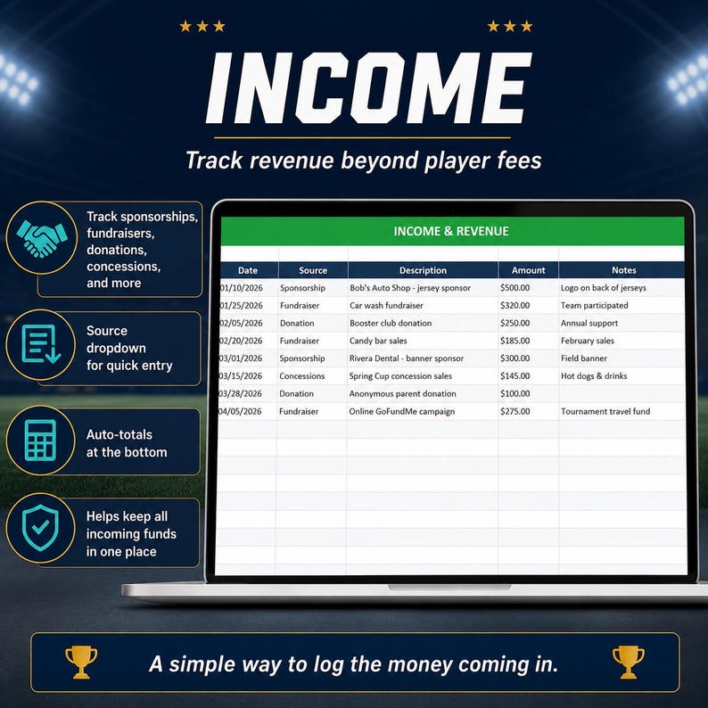 Youth Sports Team Budget Spreadsheet Player Payment Tracker Excel ...