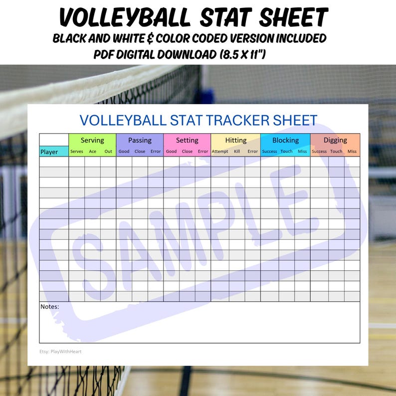 Volleyball Stat Sheet for Coaches, Player Game Tracker, Digital ...