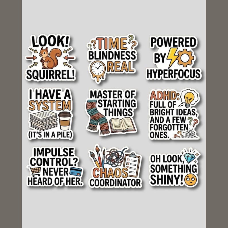 Funny ADHD Humor Stickers Neurodiversity Gift Ideas ADHD Sticker Pack ...