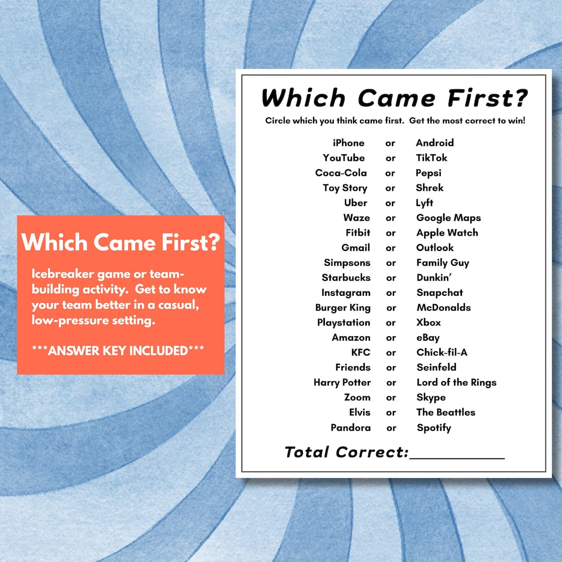 Icebreaker Game, Printable Which Came First Game, Trivia Game, Office ...