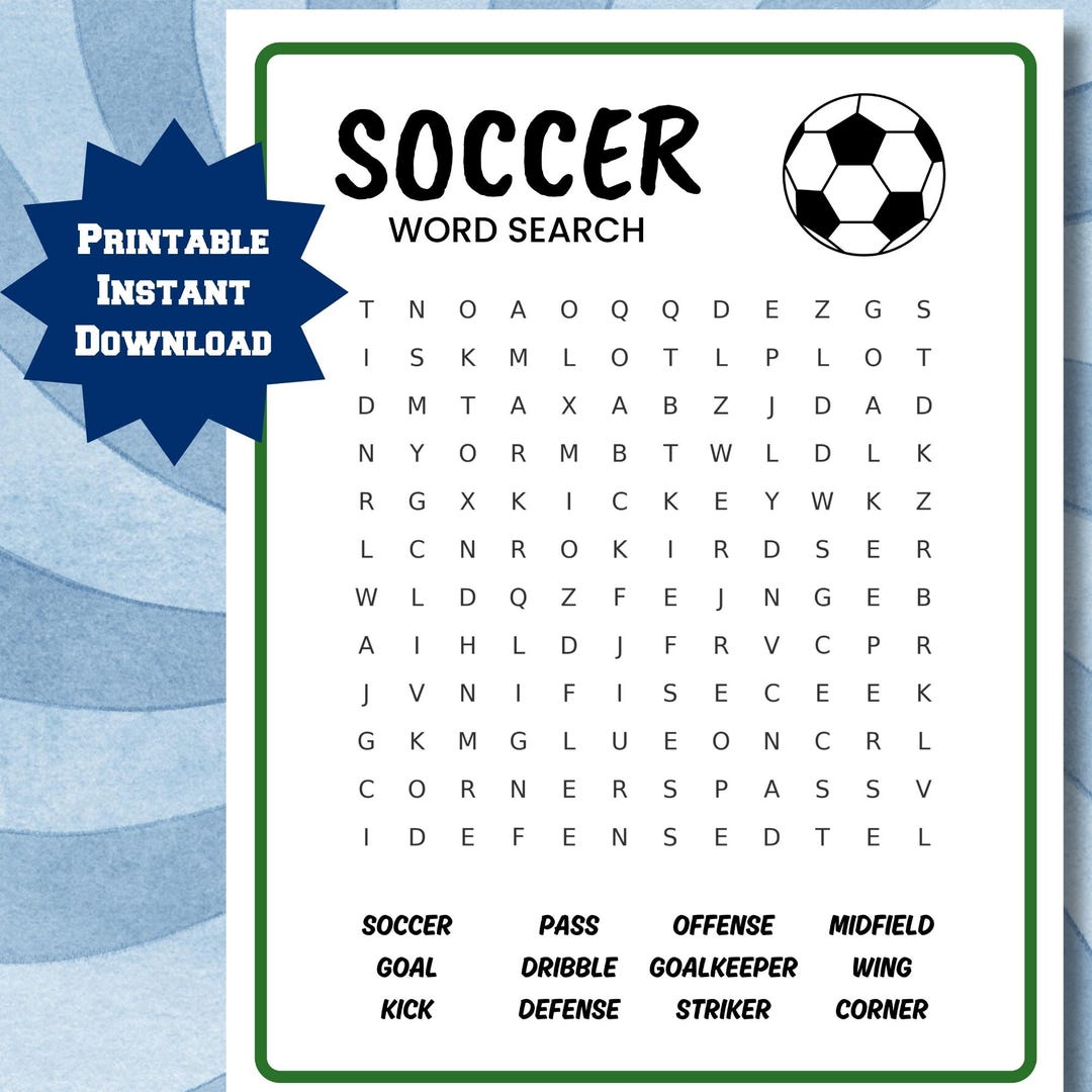 Soccer Word Search Game, Soccer Word Find Game, Printable Word Puzzle ...