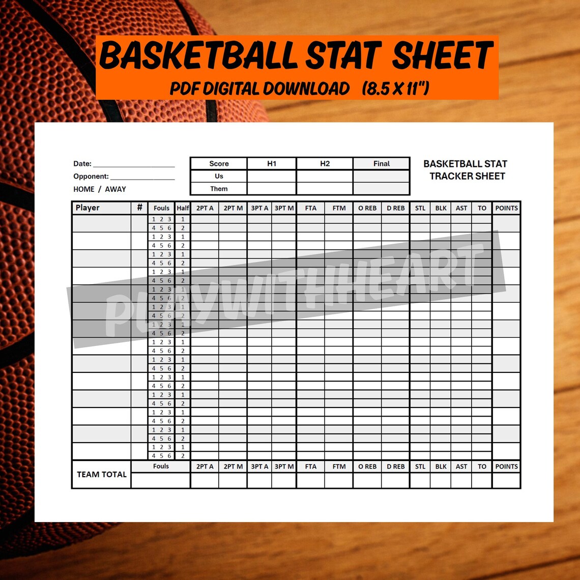 Basketball Stat Sheet for Coaches, Player Game Tracker, Team Stats and ...