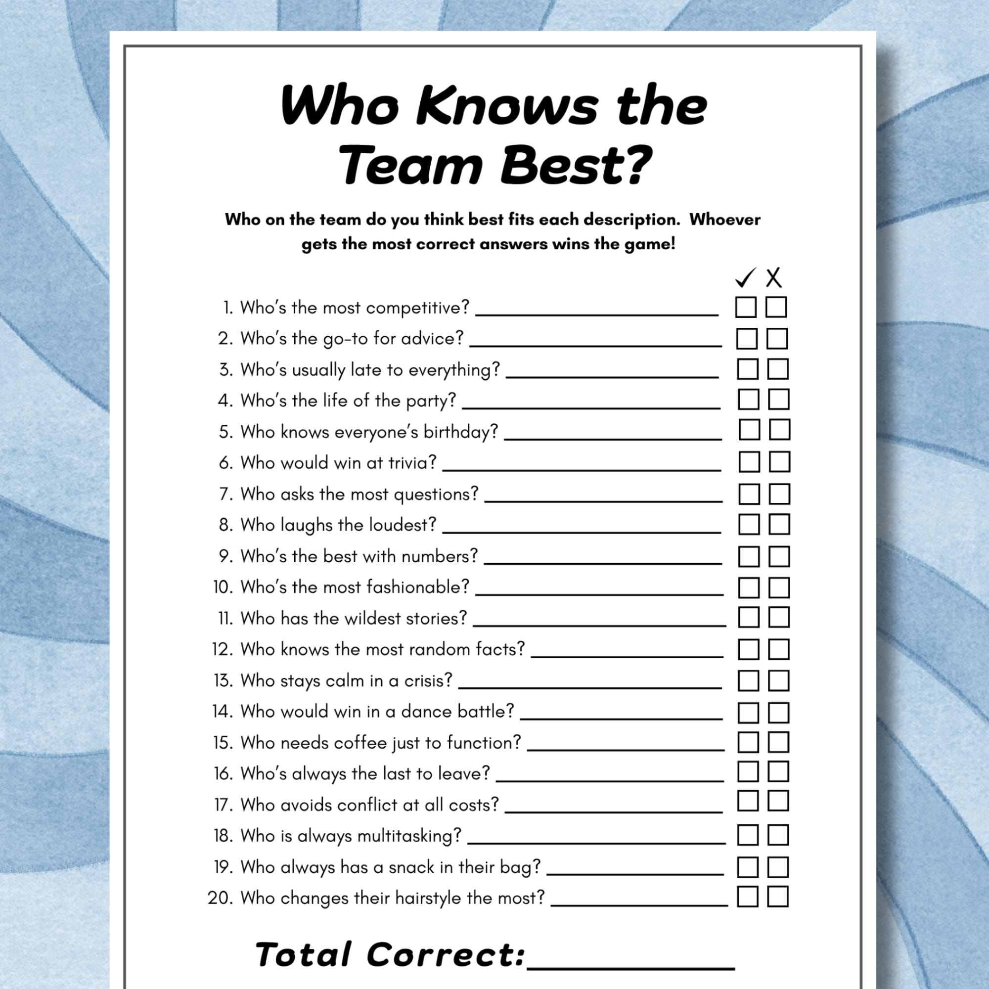 Get to Know Your Team, Ice Breaker, Team Building Activity, Coworker ...