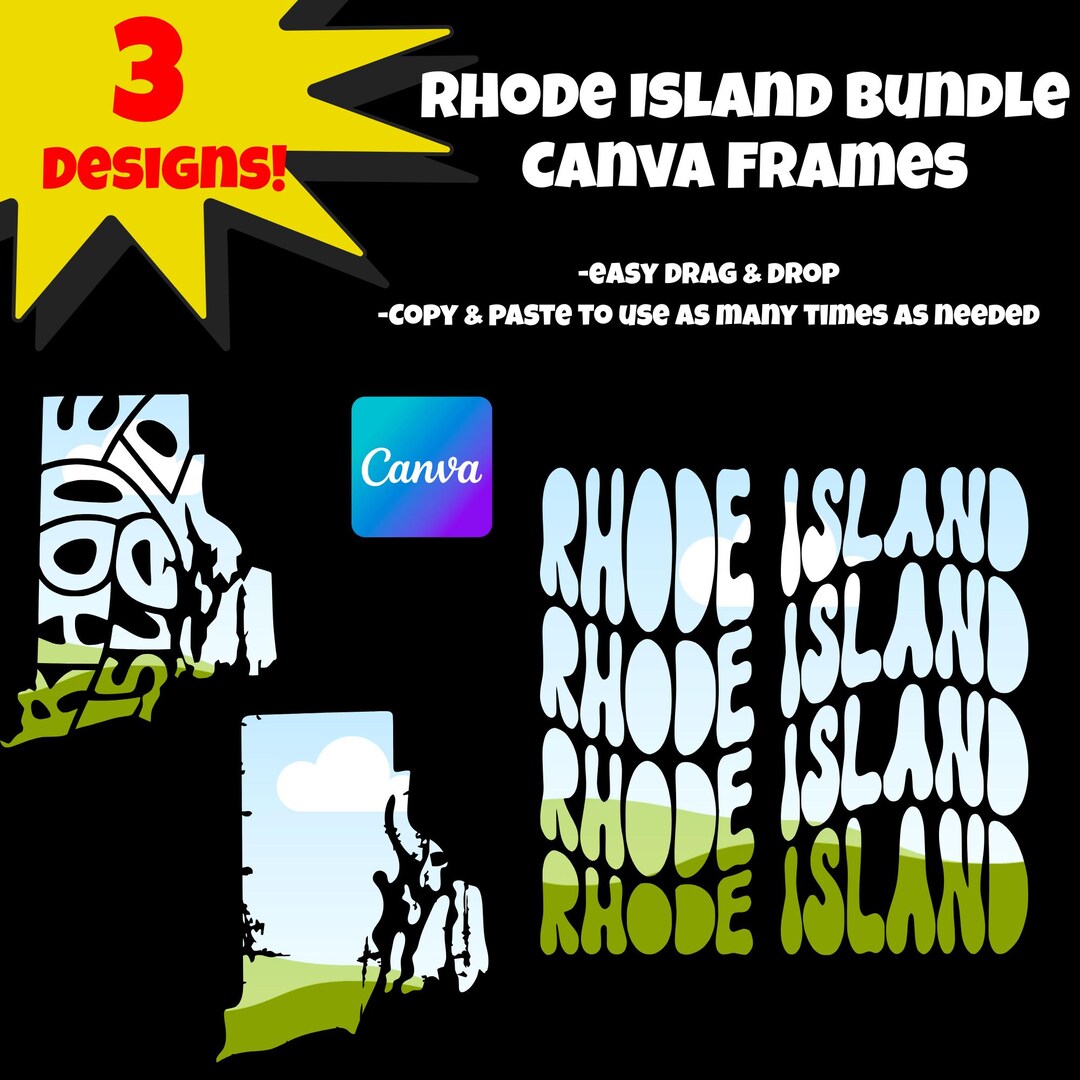 Rhode Island Canva Frames | 3 Different Frame Designs (wavy Words, Word ...