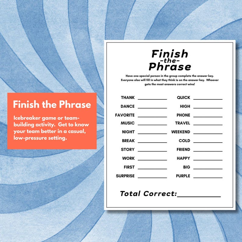 Icebreaker Game, Printable Finish the Phrase Game, Get to Know Each ...