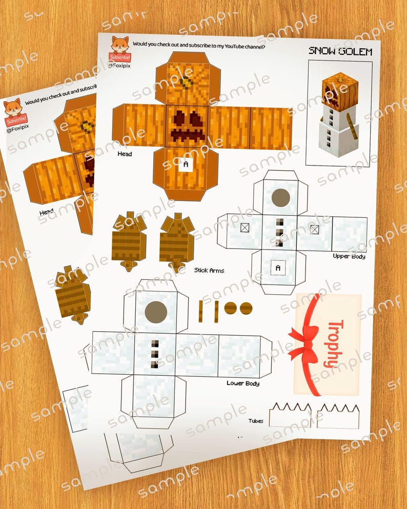 Poseable Snow Golem Papercraft – With Tutorial Video–minecraft Digital ...