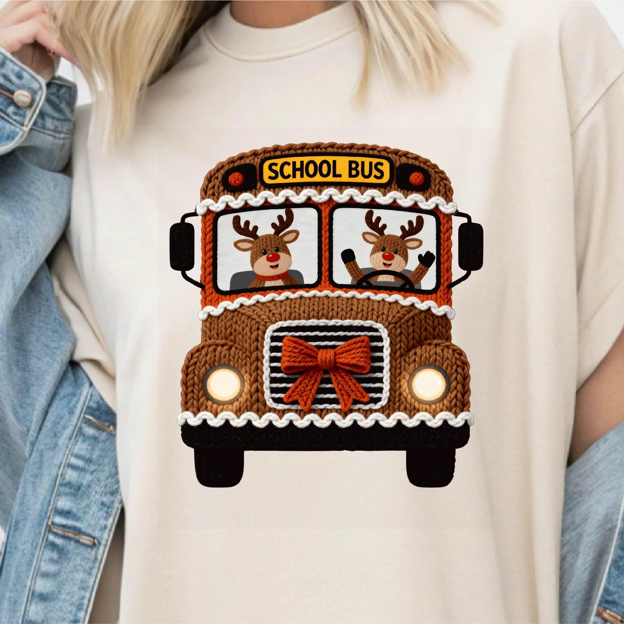 Crochet Yarn Christmas School Bus PNG: Knit Sweater Reindeer Design ...