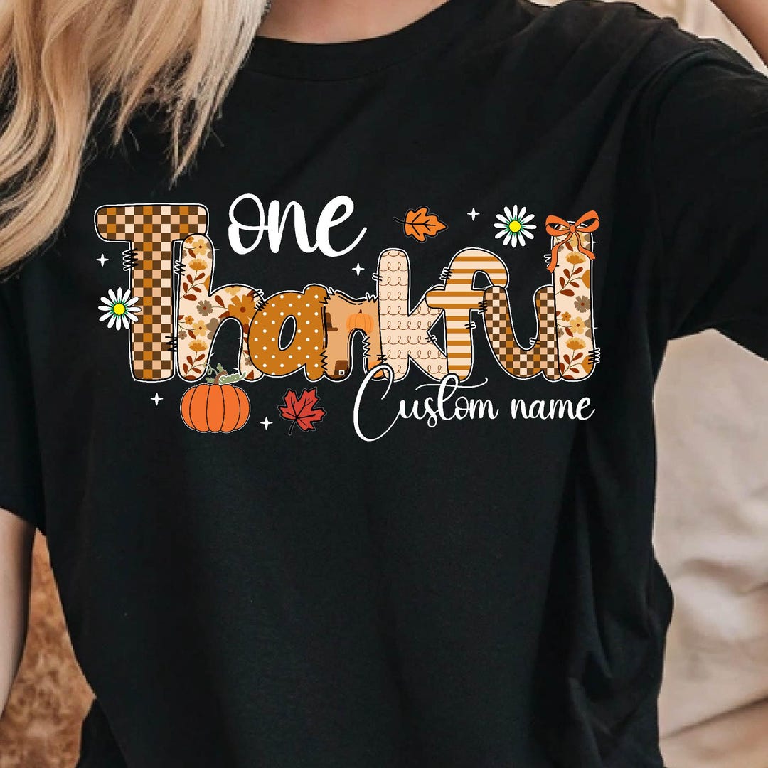 Preppy One Thankful Custom Name PNG: Fall Thanksgiving Design (digital ...