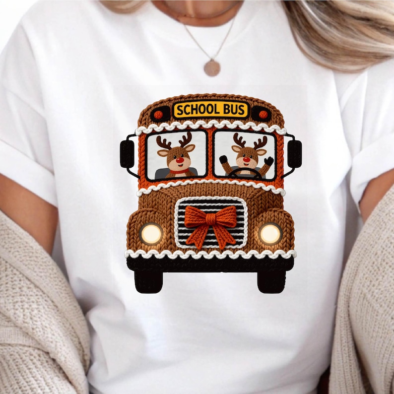Crochet Yarn Christmas School Bus PNG: Knit Sweater Reindeer Design ...