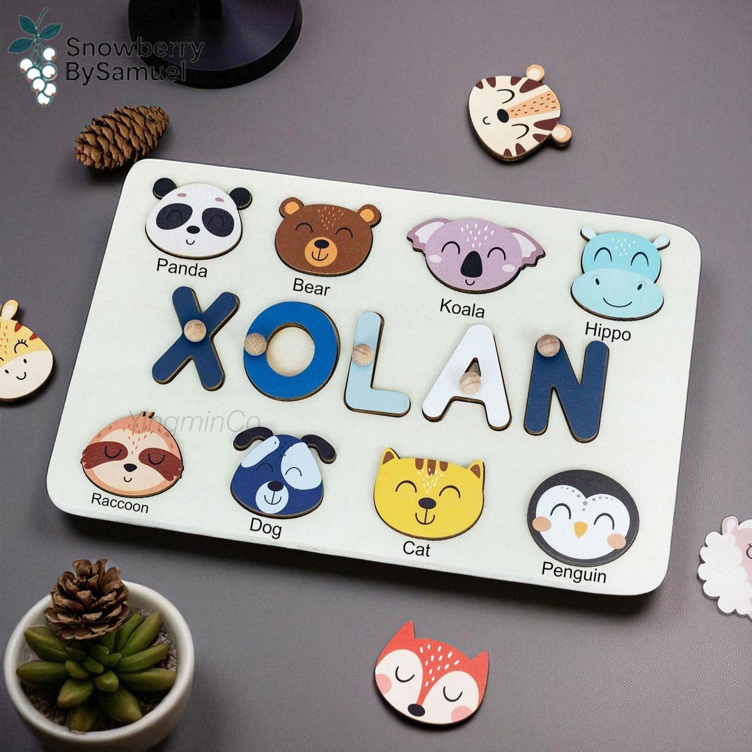Personalized Animal Name Puzzle, Wooden Toy, Nursery Decor, First ...