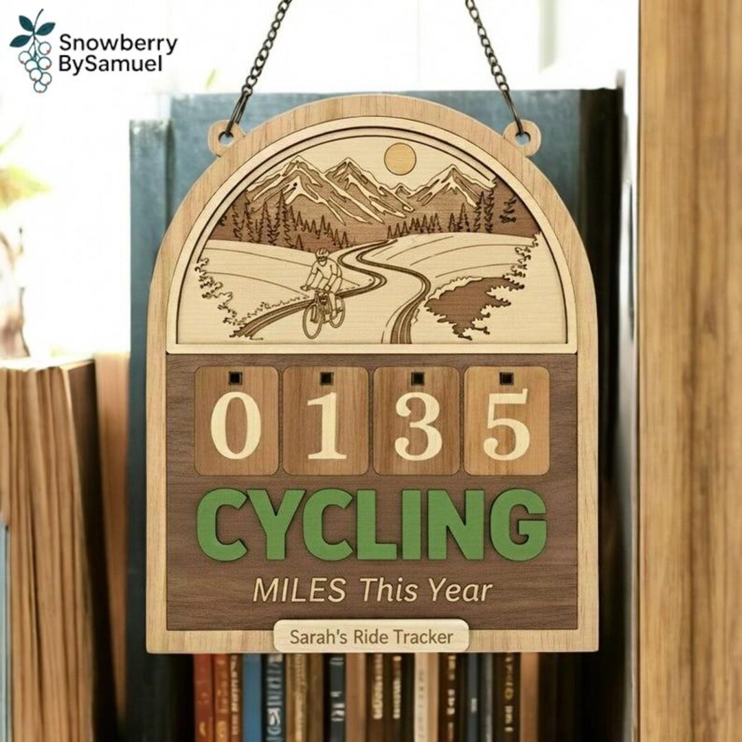 Personalized Cycling Miles Tracker Sign, Wooden Bike Distance Log ...