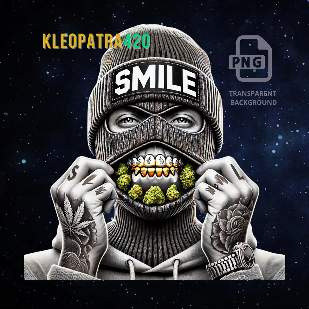 Smile Ski Mask Gangster Weed Themed PNG, Gangster PNG, Urban Designs ...
