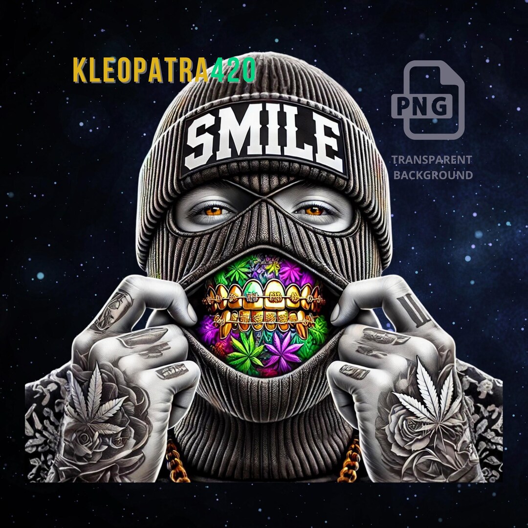 Smile Ski Mask Gangster Weed Themed PNG, Gangster PNG, Urban Designs ...