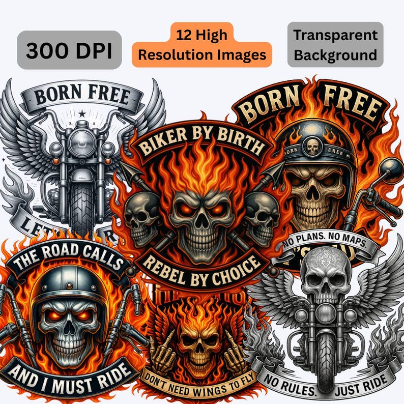 12 Motorbike PNG Bundle Skull Sublimation Design, Rider Skull PNG ...