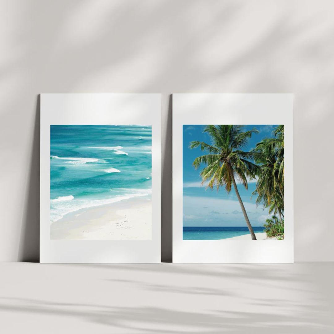 Palm Tree & Pastel Beach Print Set of 2 – Tropical Boho Wall Art ...