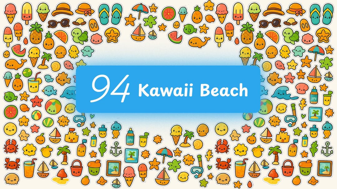 Kawaii Beach-themed Summer Time Coloring Sheet & Sticker Set - Etsy