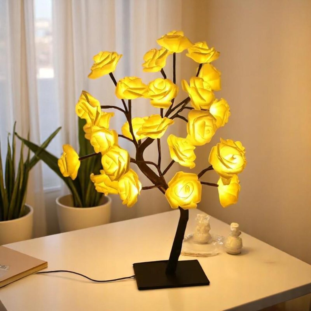 Rose Tree Lamp – USB LED Flower Night Light for Home Decor, Weddings ...