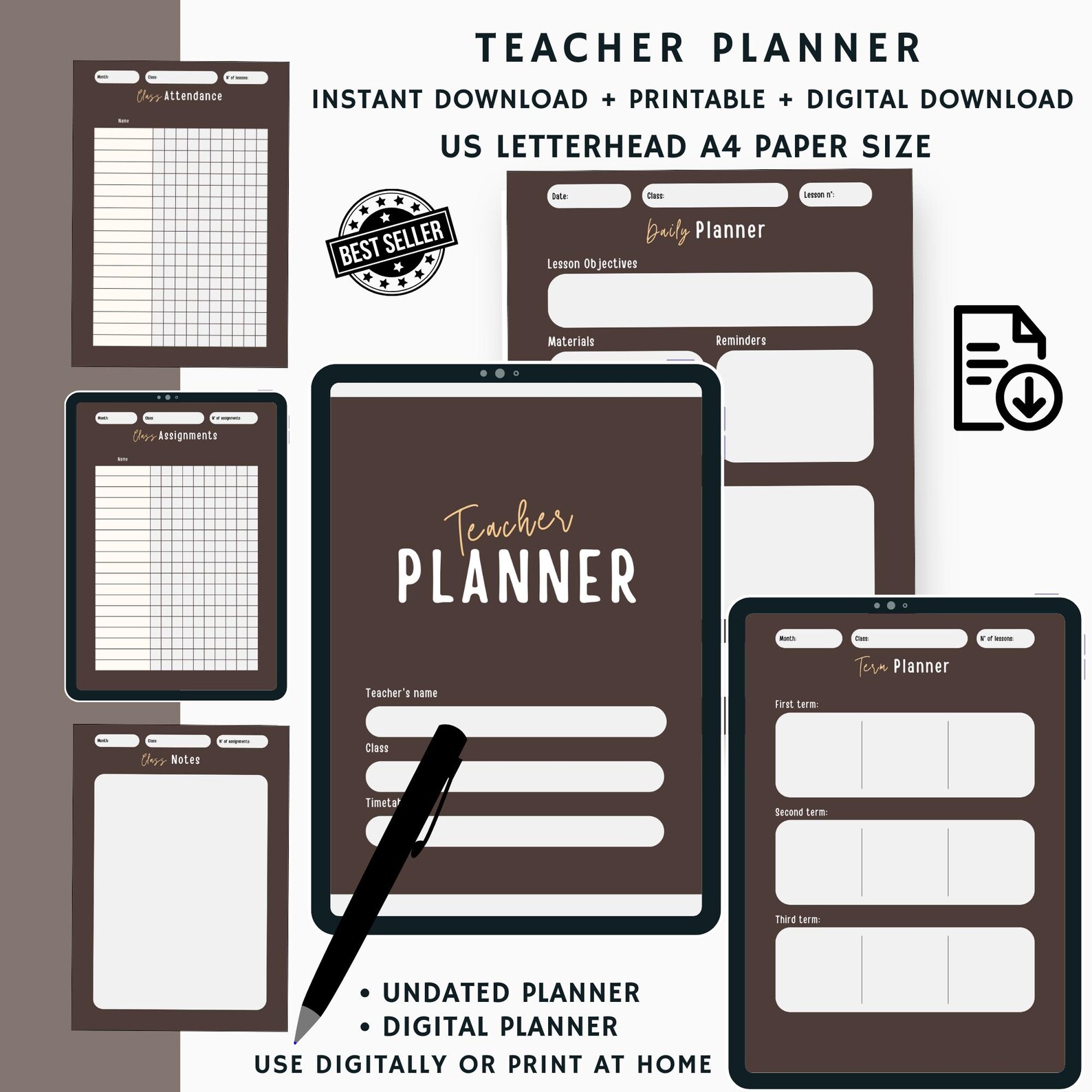 Teacher Planner Printable | Digital Academic Planner Kit | Lesson ...