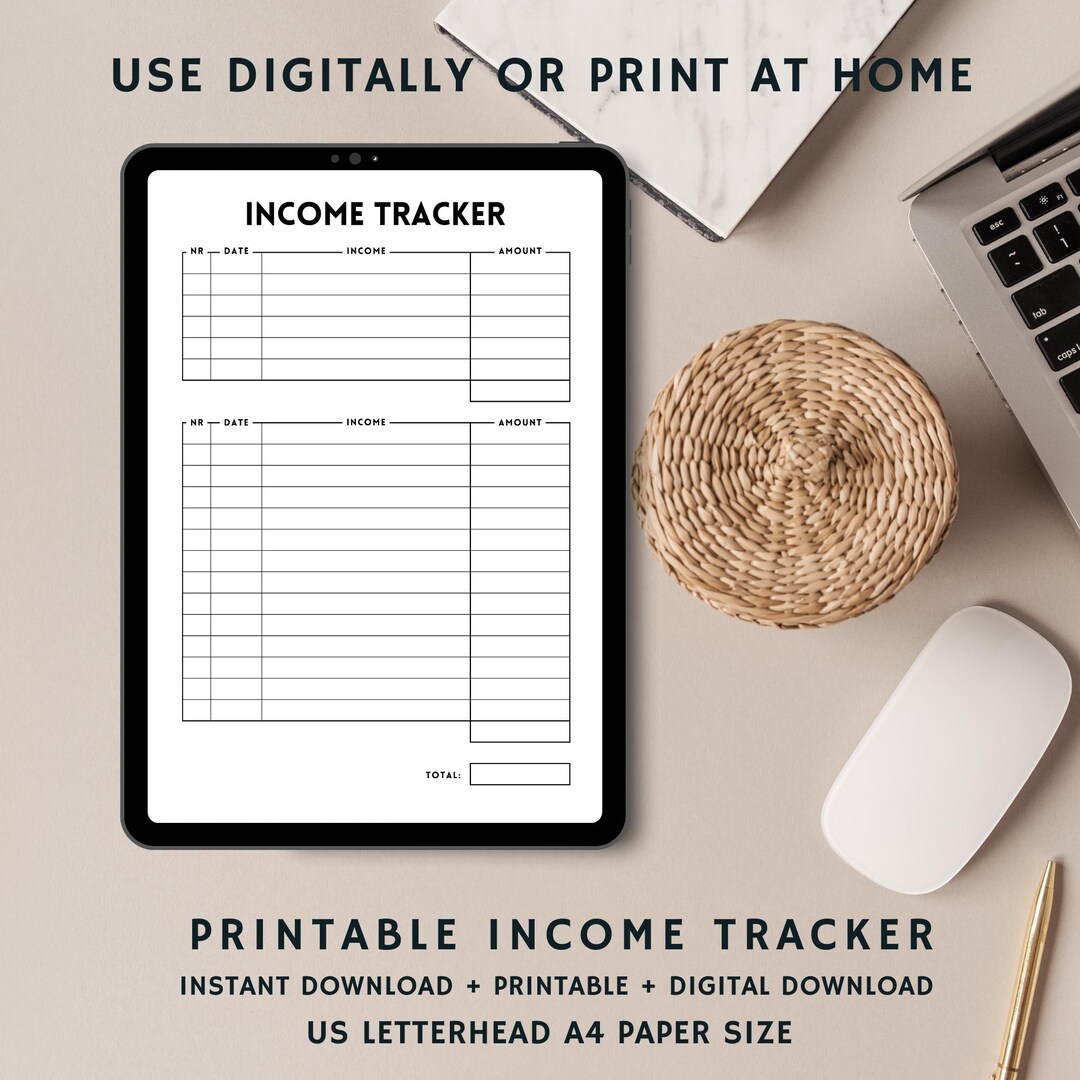 Printable Income Tracker, Budget Tracker, Earnings Organizer, Income ...