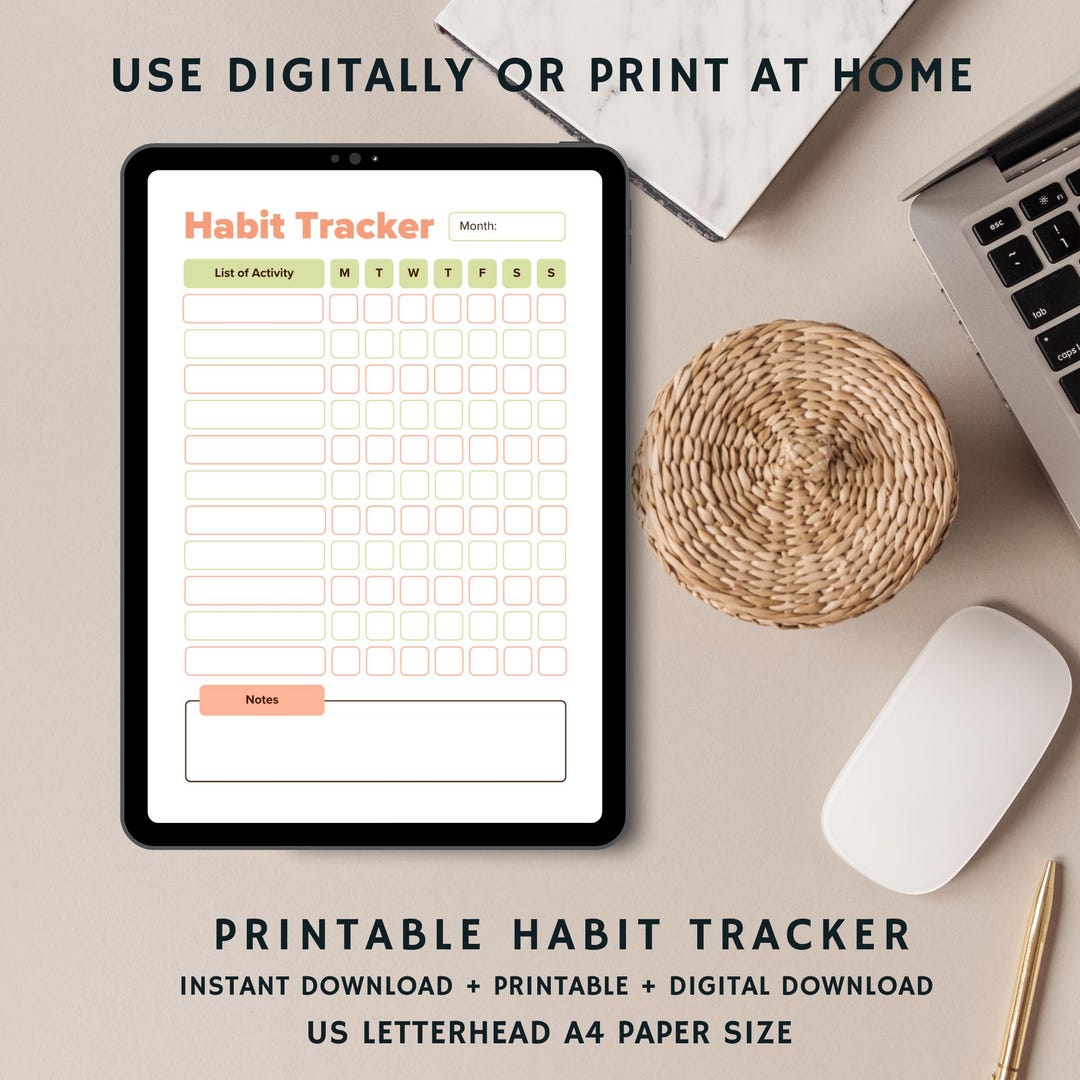 Habit Tracker Printable | Habit Tracker Digital | Yearly, Monthly ...