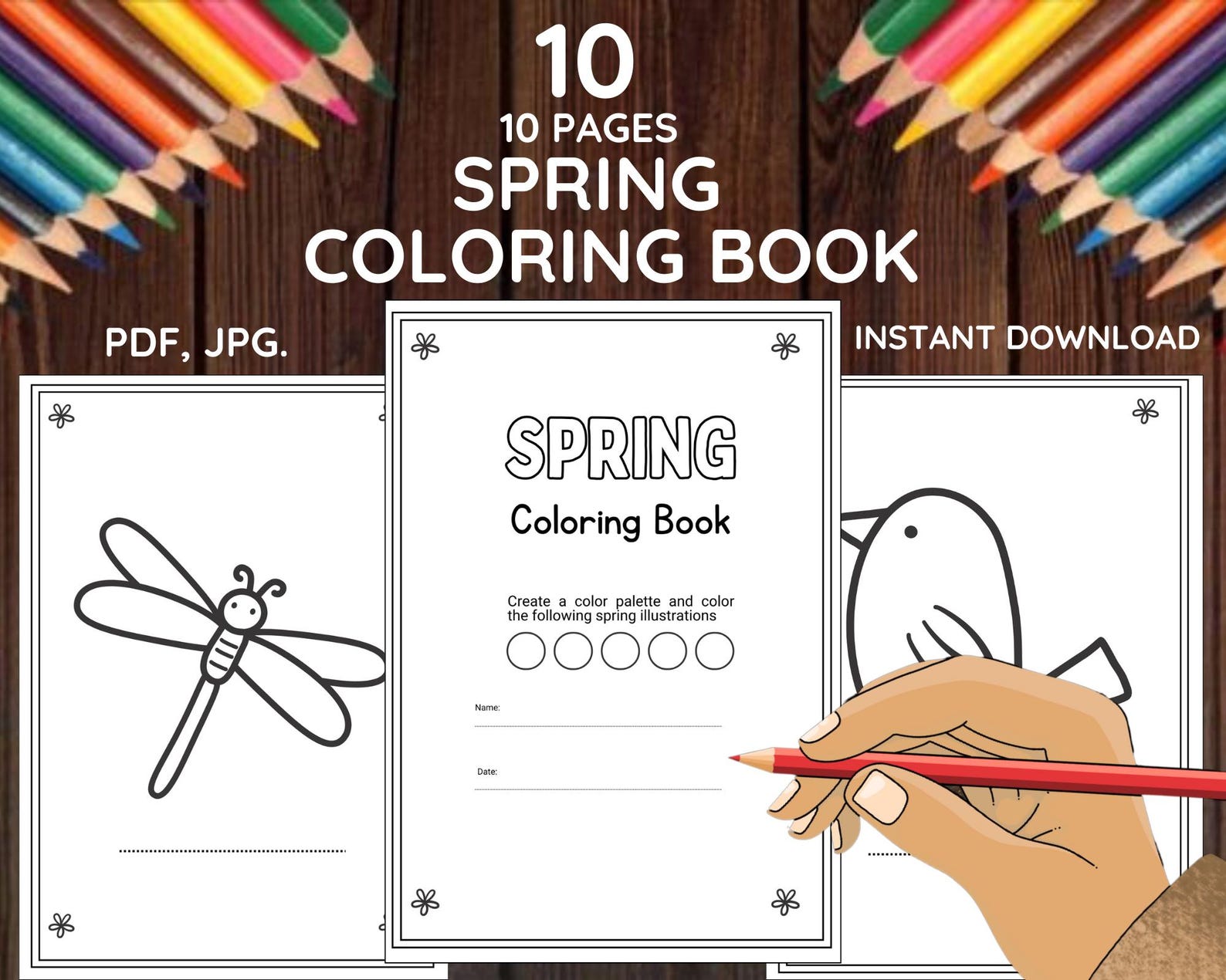 Printable Spring Coloring Page Worksheet, Kids Colouring Pages, Adults ...