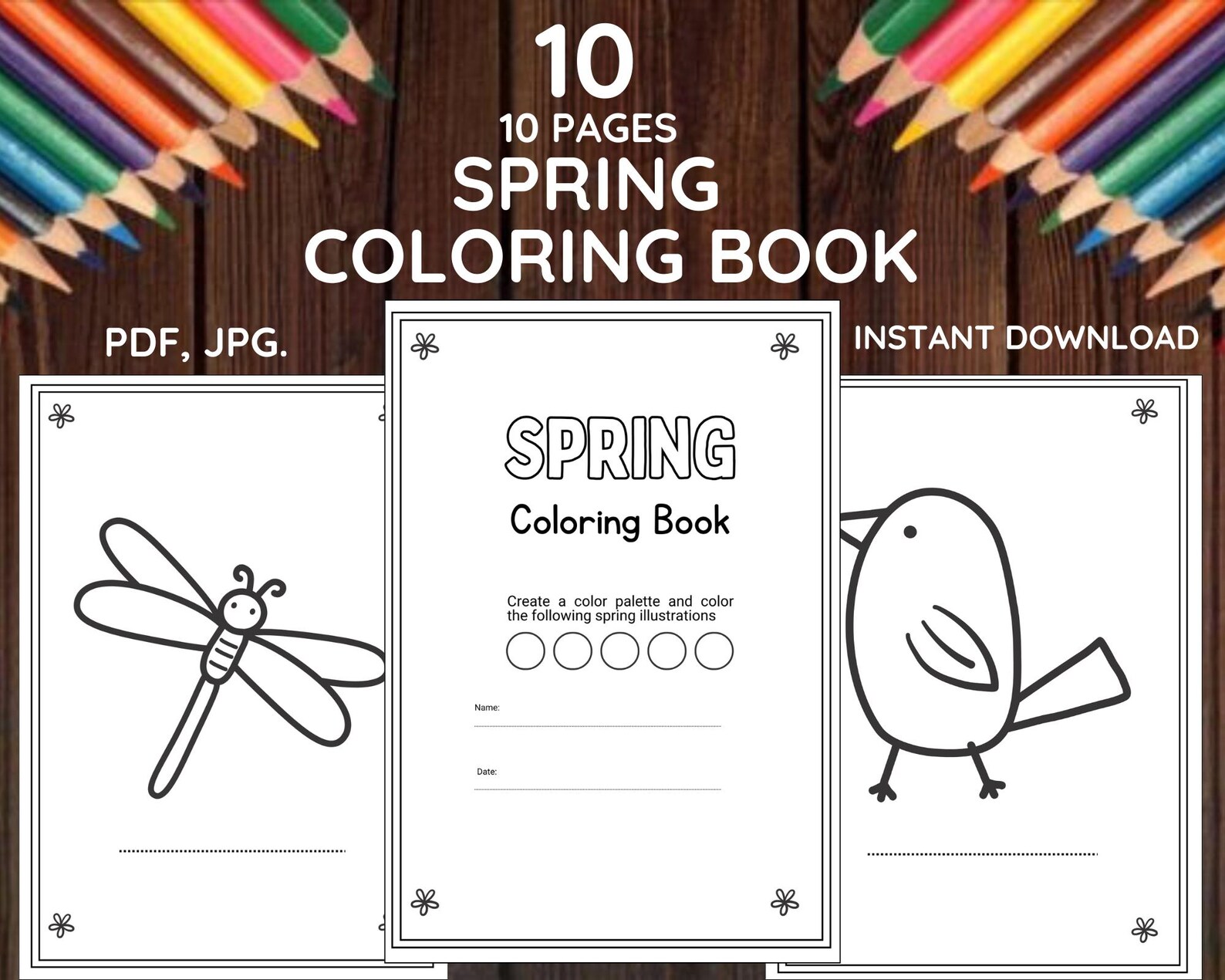 Printable Spring Coloring Page Worksheet, Kids Colouring Pages, Adults ...